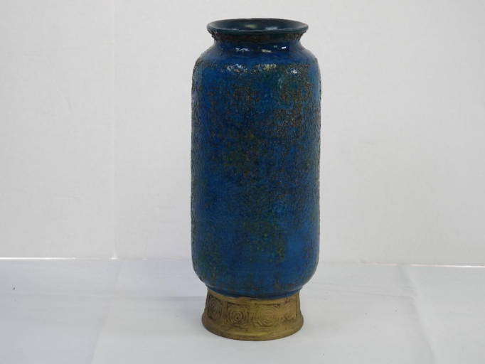 Mid Century Modern Rosenthal Netter Blue/gold Cylinder Shaped Vase ...