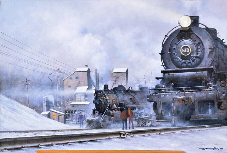 Tony Fachet, 1945 1998, Winter Railroad Scene Featuring