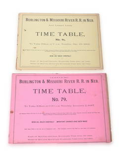 Burlington And Missouri River Railroad 1891 And 1893 Employee Timetables