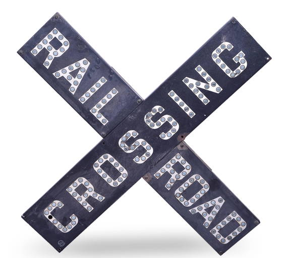 Grs Black Porcelain Railroad Crossbuck Sign W Glass Cat Eye Reflectors