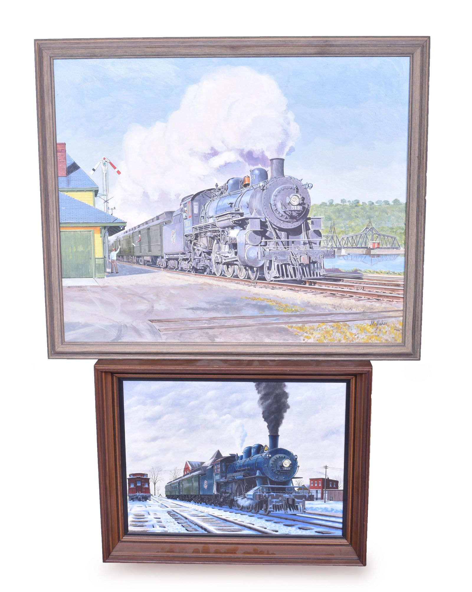 Pair Of Original Chicago And Northwestern Steam Locomotive Paintings