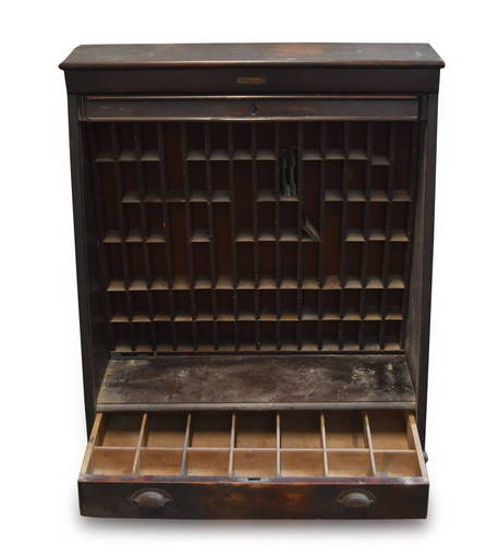 National Ticket Case Company Wooden Railroad Ticket Cabinet