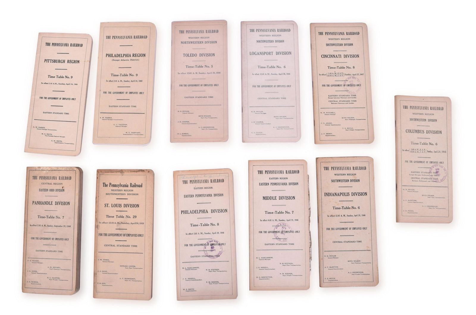 Ten Pennsylvania Railroad Employee Timetables 1946 And 1960