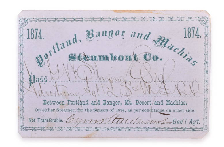 1874 Portland, Bangor, And Machias Steamboat Co. Annual Pass Issued To ...
