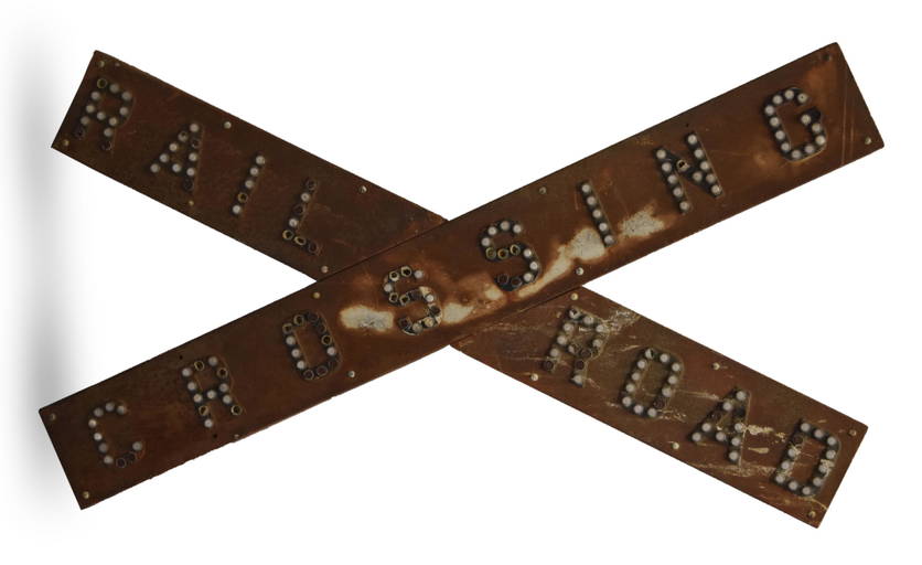 Steel Railroad Crossing 60 Degree Crossbuck Set W Plastic Cat Eye