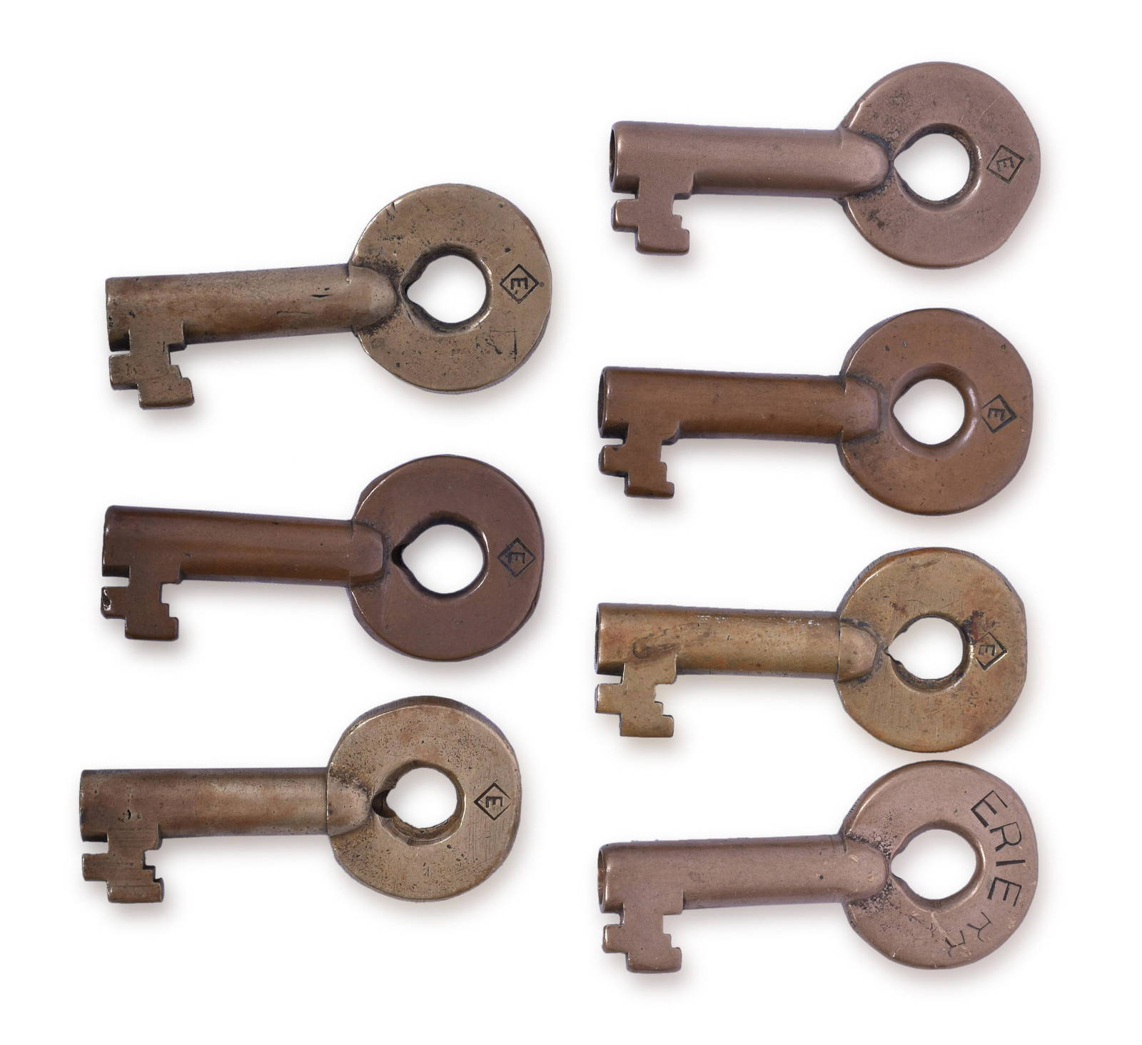 Seven Erie Railroad Adlake Brass Keys Auction