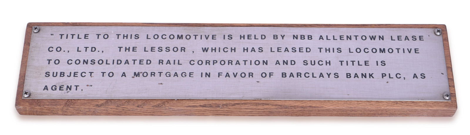 Conrail Stainless Steel Locomotive Trust Plate