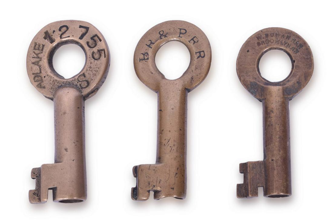 Three Buffalo, Rochester & Pittsburgh Brass Railroad Keys