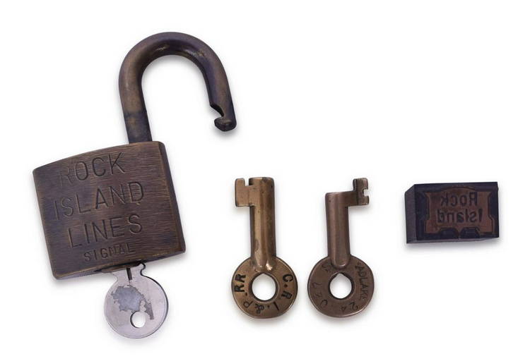 Rock Island Railroad Signal Lock, Printing Block, Switch Key, And ...