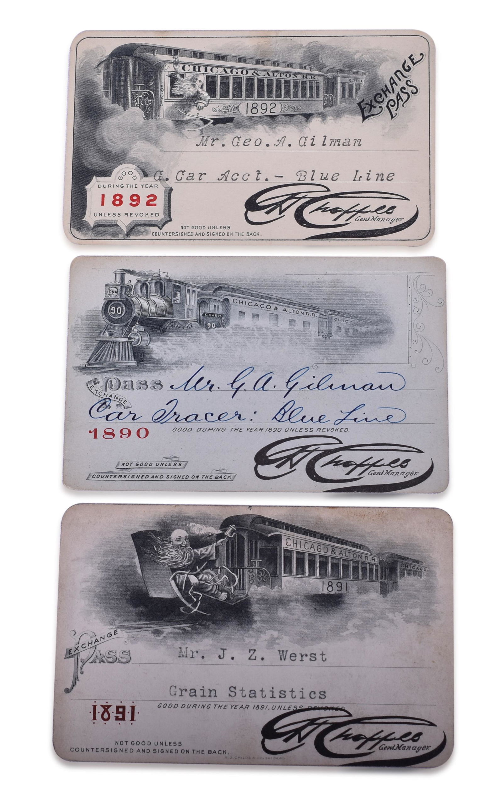 1890, 1891, And 1892 Chicago And Alton Railroad Annual Passes Auction