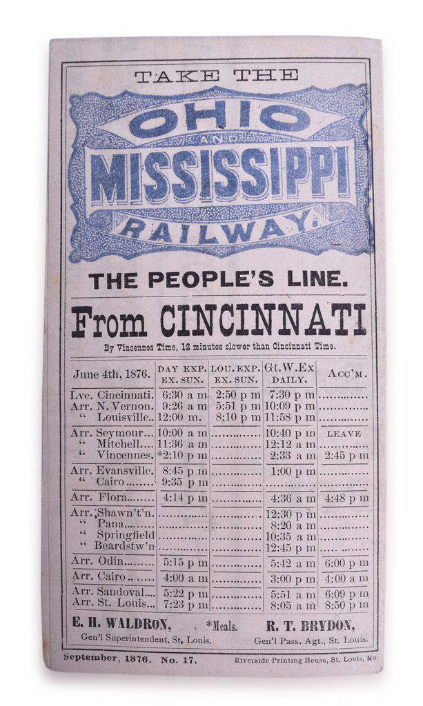 Ohio And Mississippi Railway Timetable - September 1876 - The People's ...