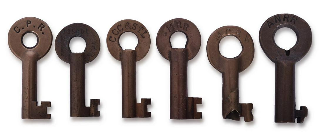 Six Brass Railroad Keys - Apalachicola & Northern, Montour, Michigan ...