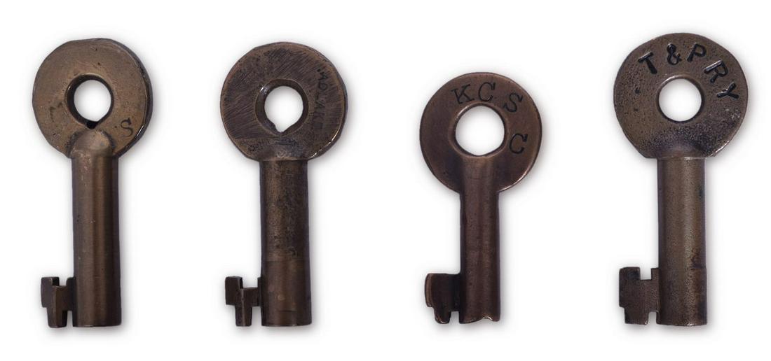 Four Brass Railroad Keys - St. Louis & San Francisco, Texas & Pacific ...