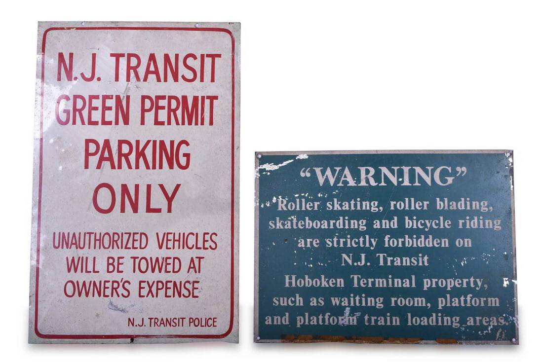 Pair Of New Jersey Transit Metal Signs - Warning And Green Permit ...
