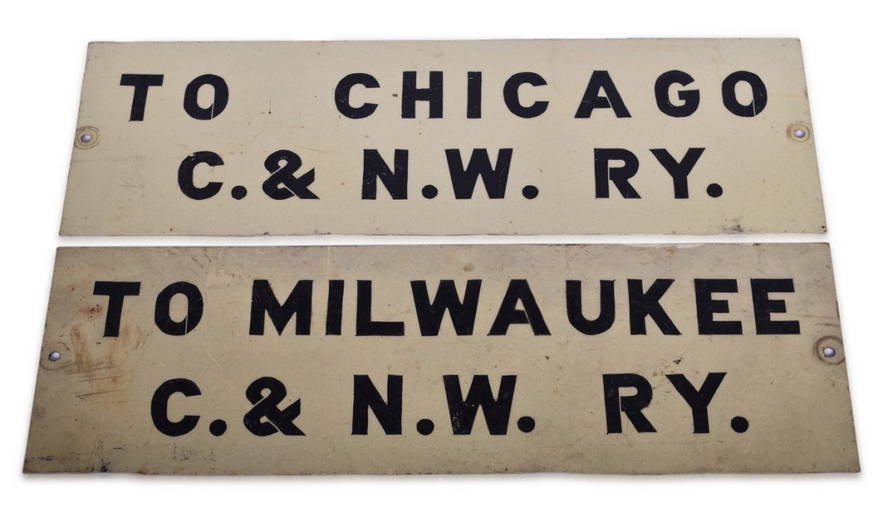 Pair Of Chicago And North Western Railroad Station Platform Signs
