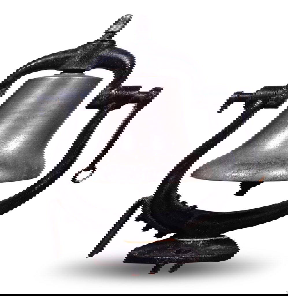 16 7/8" Brass Steam Locomotive Bell W/ Cast Iron Yoke And Cradle #743 ...