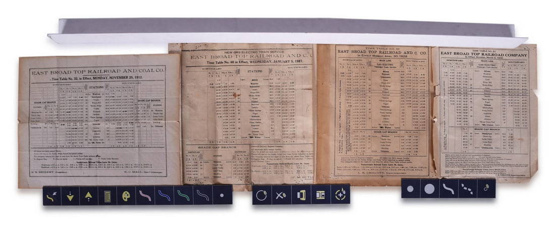 Four Early East Broad Top Railroad Employee Timetables 1912, 1927, 1928 ...