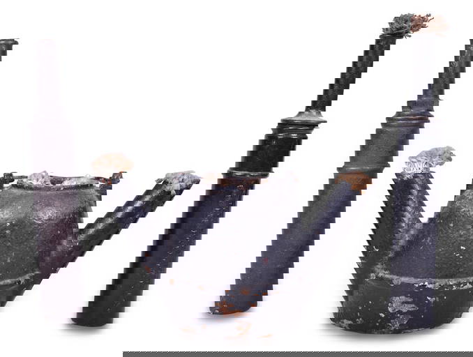 Three Cast Iron Railroad Torches Hand Torches And Dual Fount Pot