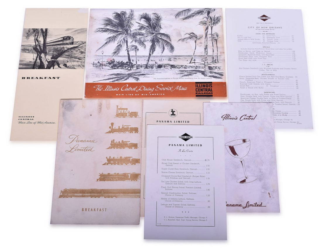 Seven Illinois Central Railroad Dining Car Menus - Panama Limited, City ...