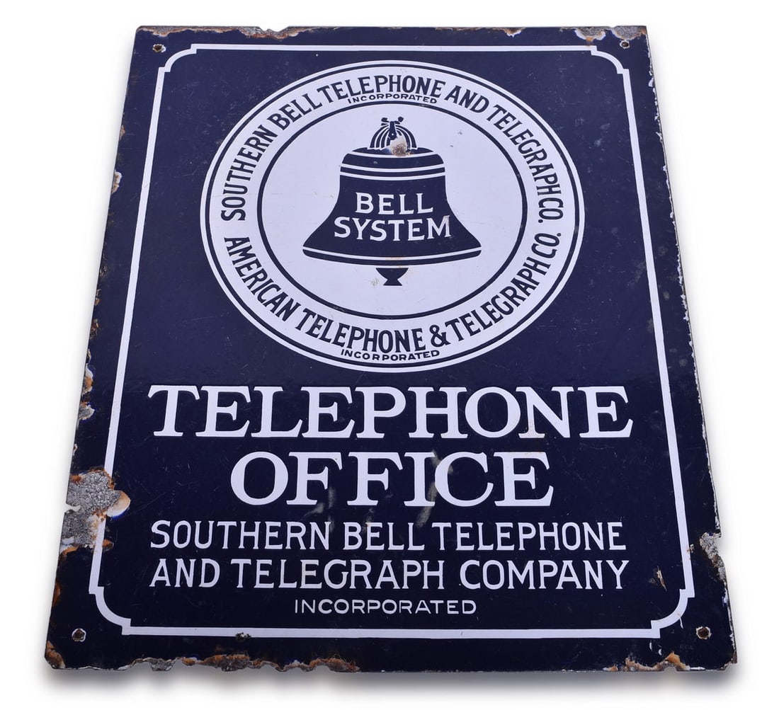 Southern Bell Telephone Office Double Sided Porcelain Sign Auction