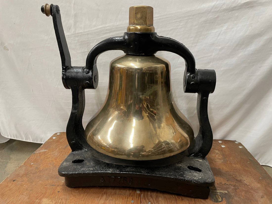 15" Brass Railroad Steam Locomotive Bell W/ Cradle Auction