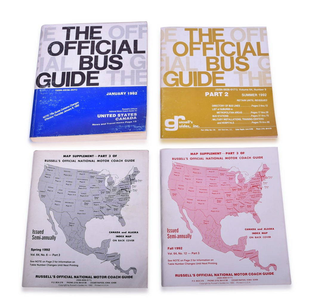 Four 1992 Russell's Official Bus Guides And Motor Coach Guide Map ...