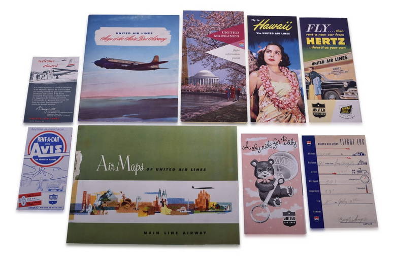 Nine United Air Lines Paper Items Travel Brochures, Guides, Maps ...