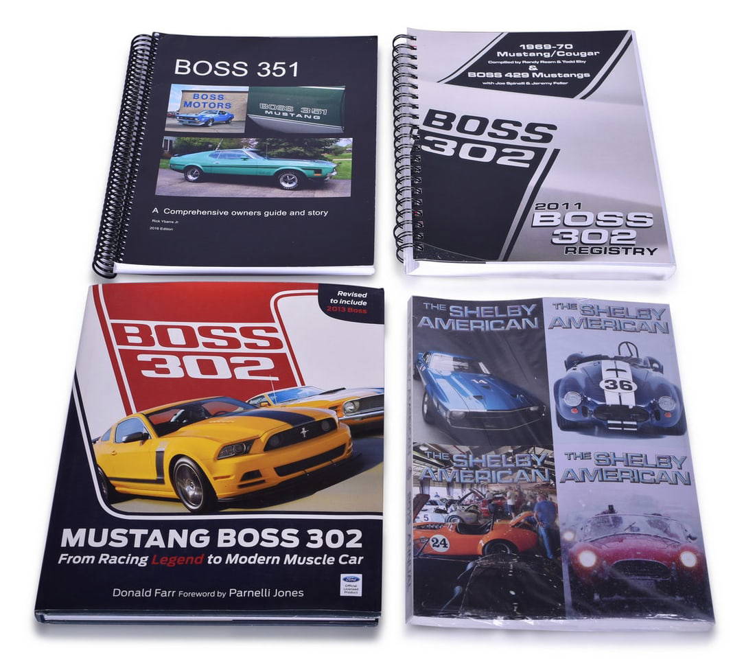 Four Ford Mustang Books - Boss 351, Boss 302, Shelby American Auction
