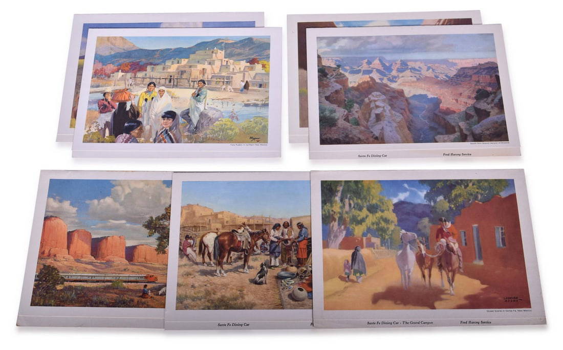 Seven Santa Fe Railroad Fred Harvey Service Dining Car Menus Auction