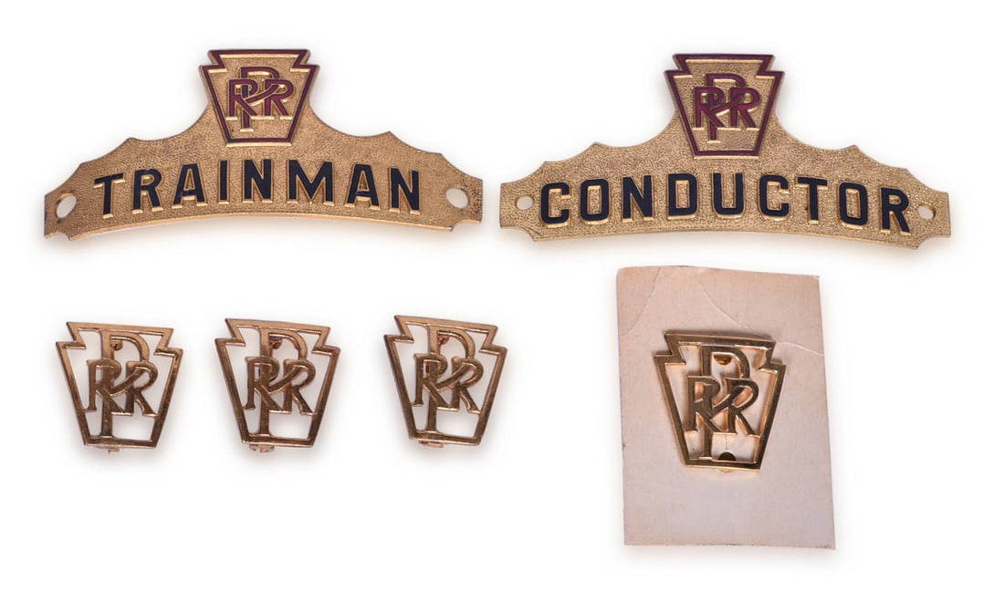 Set Of Pennsylvania Railroad Cap Badges And Conductors Lapel Pins Auction