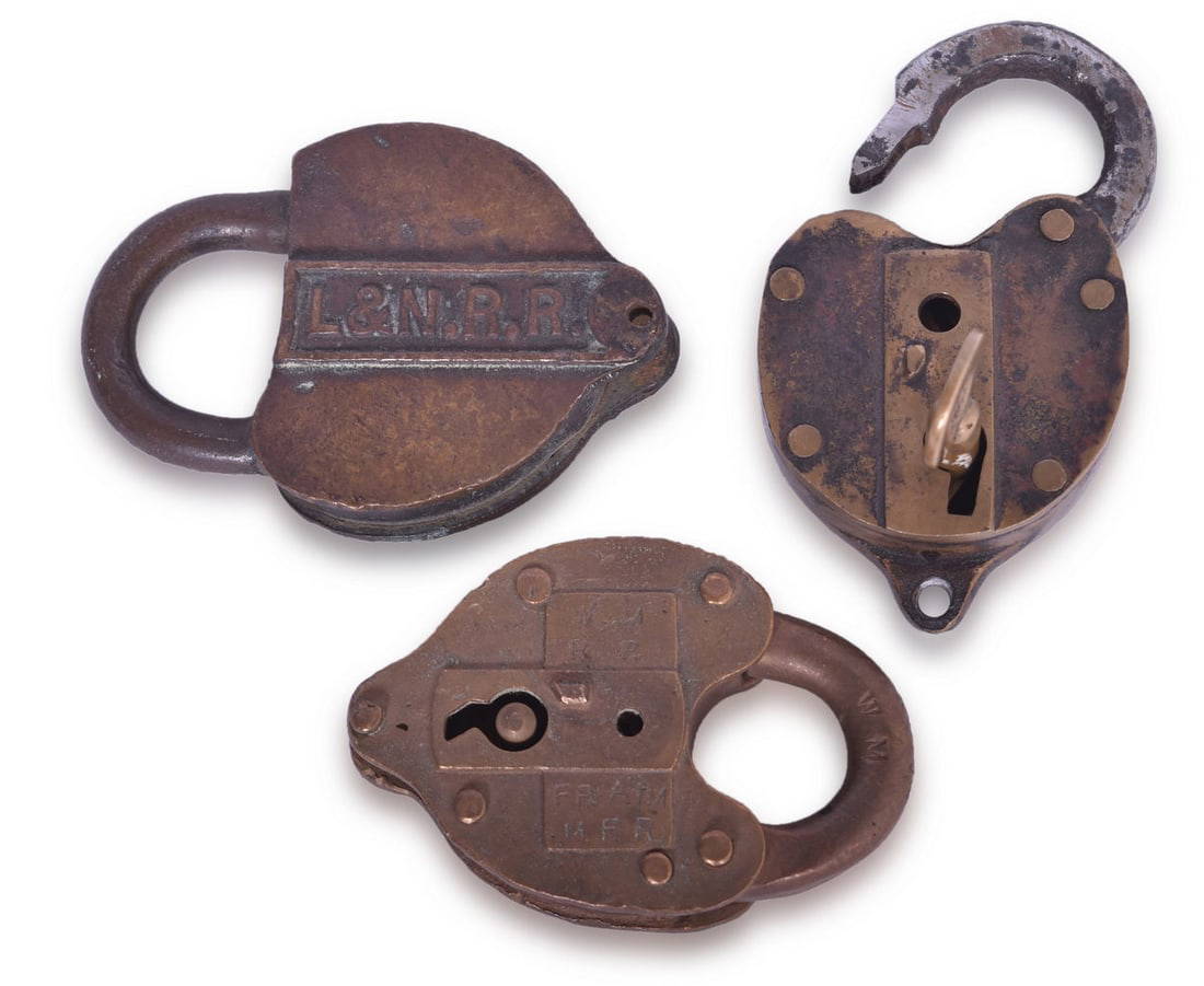 Three Brass Heart-shaped Locks - Northern Pacific Railroad, Louisville ...