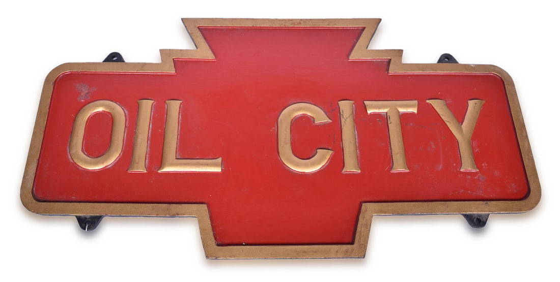 Pennsylvania Railroad Cast Iron "oil City" Keystone Station Sign Auction