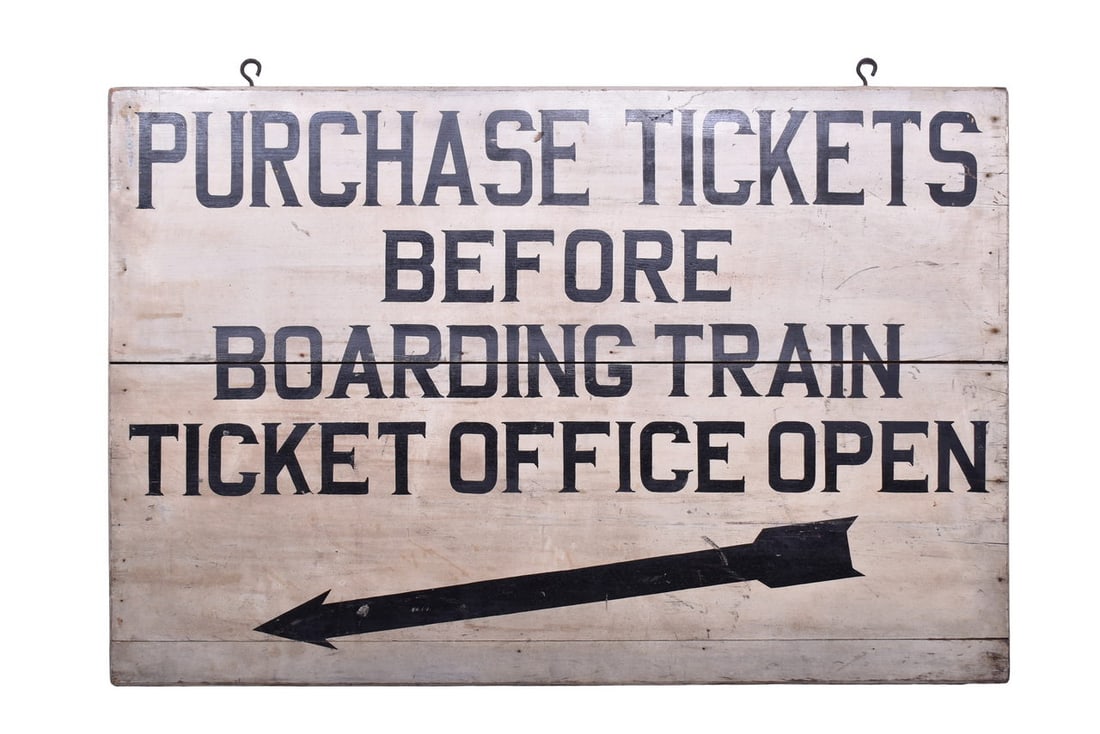 Double Sided Wooden Railroad Depot Ticket Office Sign Auction