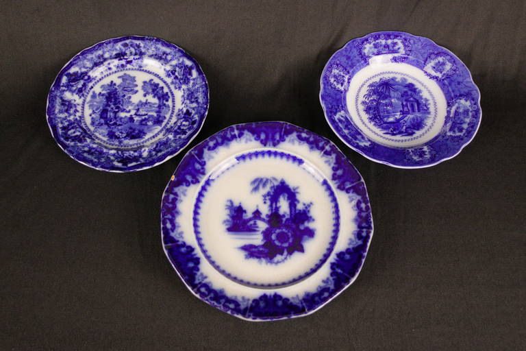 19th C. Flow Blue Oriental Scenic Plates