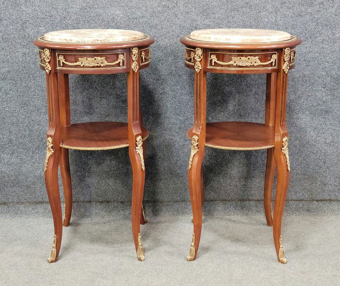 Pair Of Bronze Mounted Marble Top Stands
