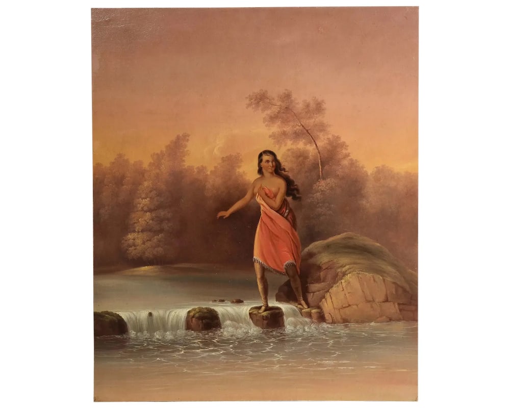 19th Century American, Oil On Canvas Painting Of Pocahontas Attributed ...