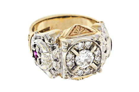 Diamond Mason 32nd Degree Scottish Rite Ring In 14k Yellow Gold