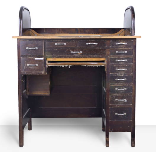 A Good Roll Top Watchmakers Bench With Staking Set And Bergeon Vise