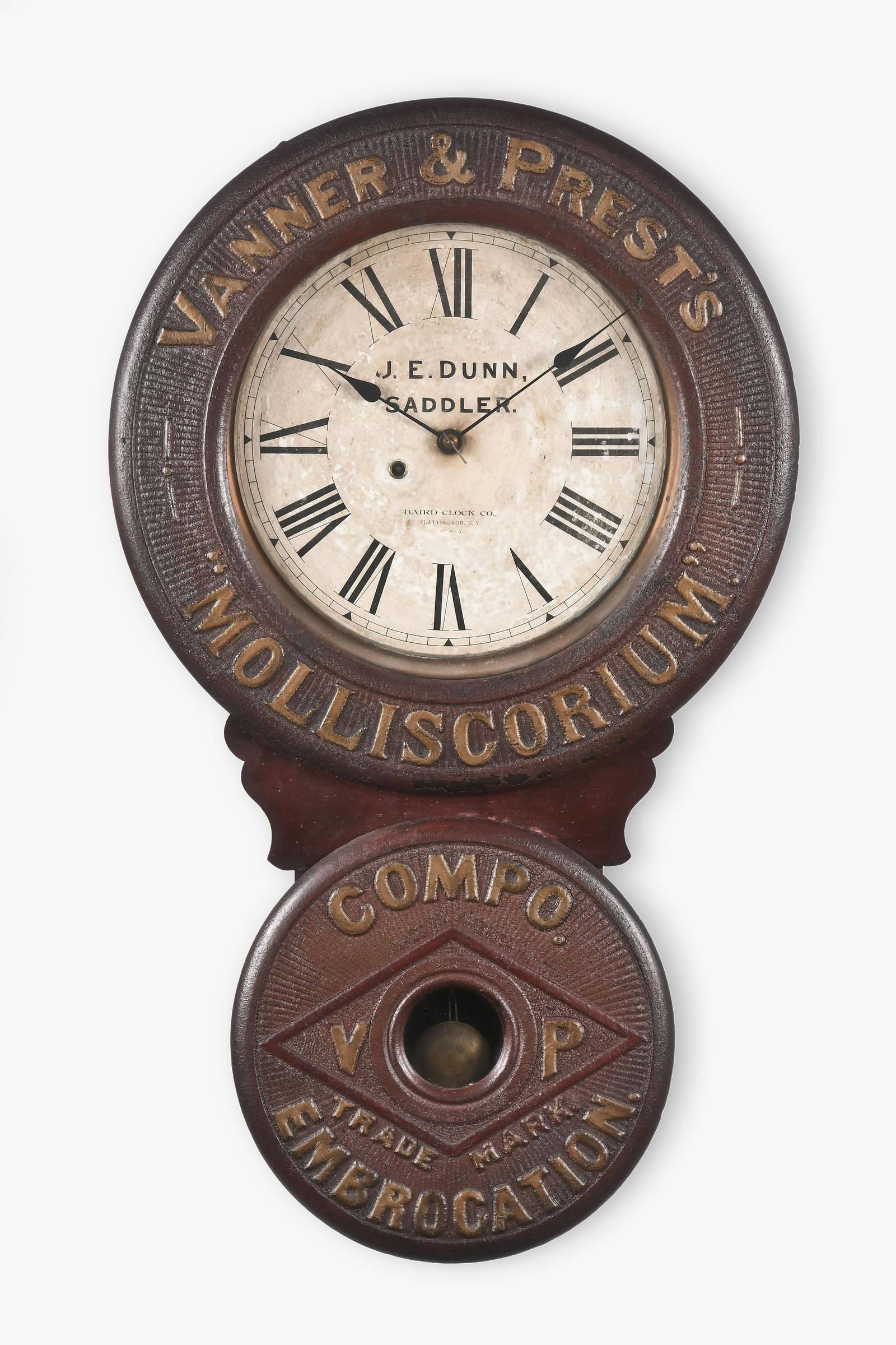 Baird Clock Co. Molliscorium Advertising Clock. Auction
