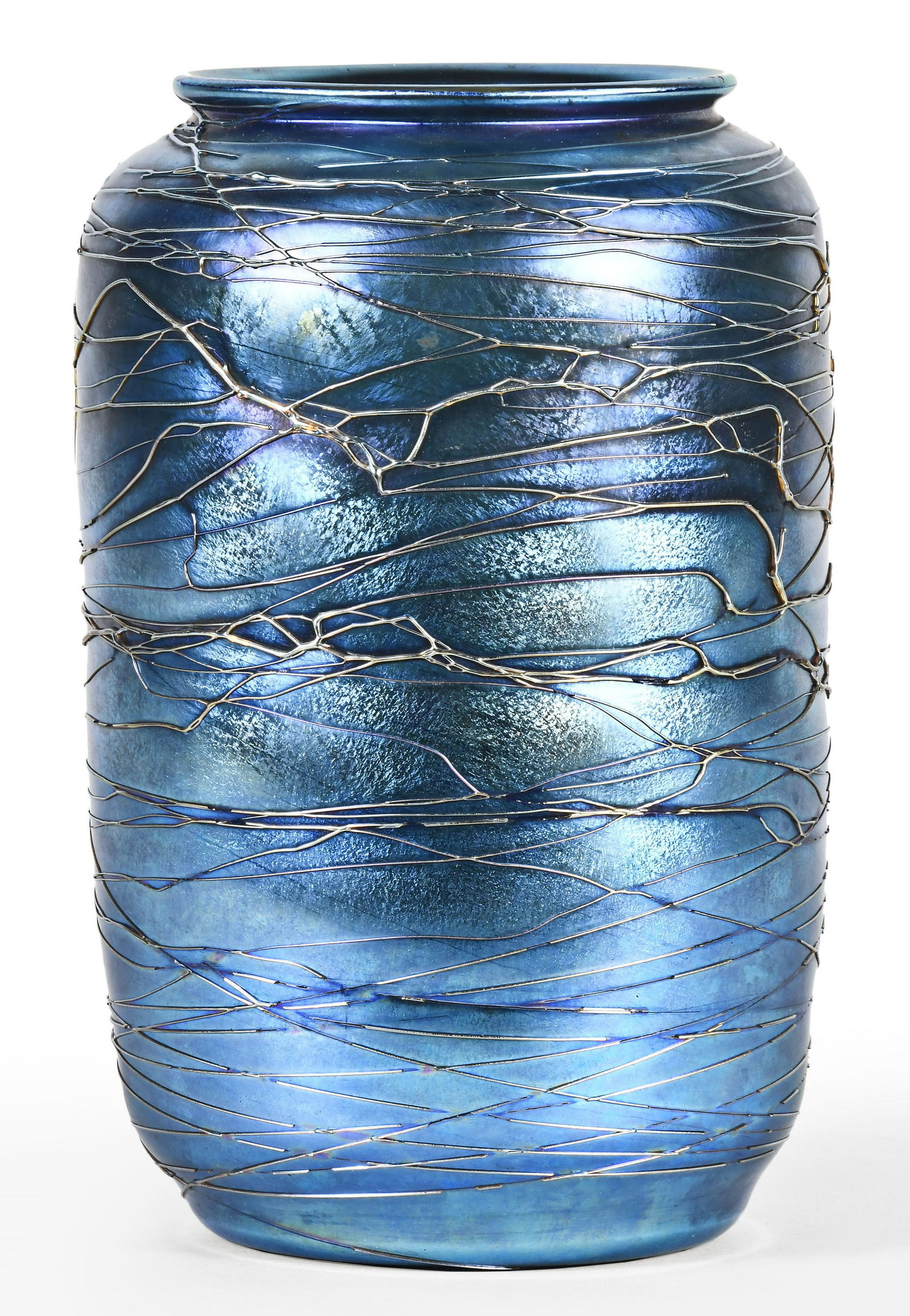 A Late 20th Century Blue Iridescent Glass Thread Vase By Victor Durand