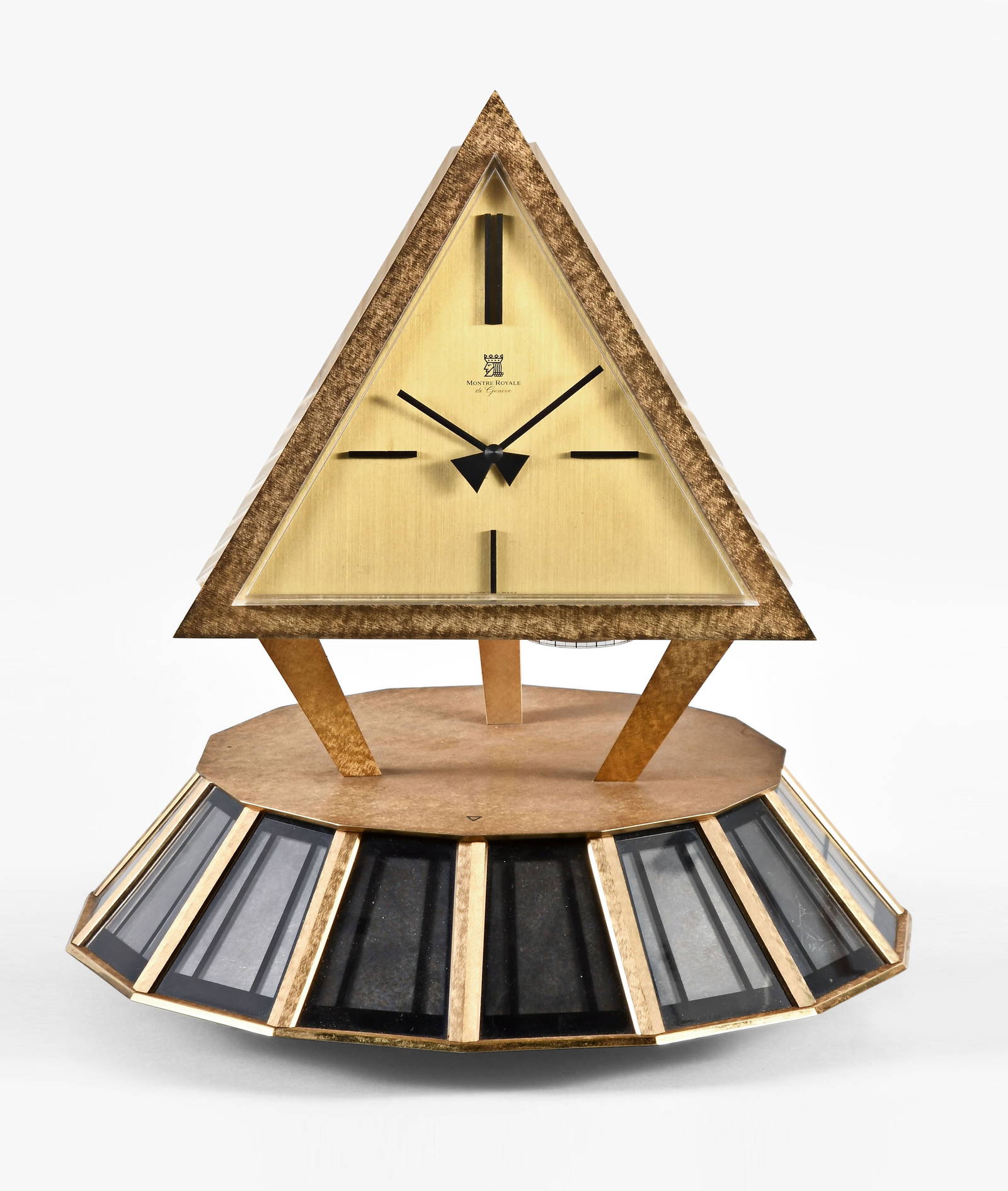 A Mid 20th Century Solar Powered Pyramid Form Table Clock Signed Montre ...