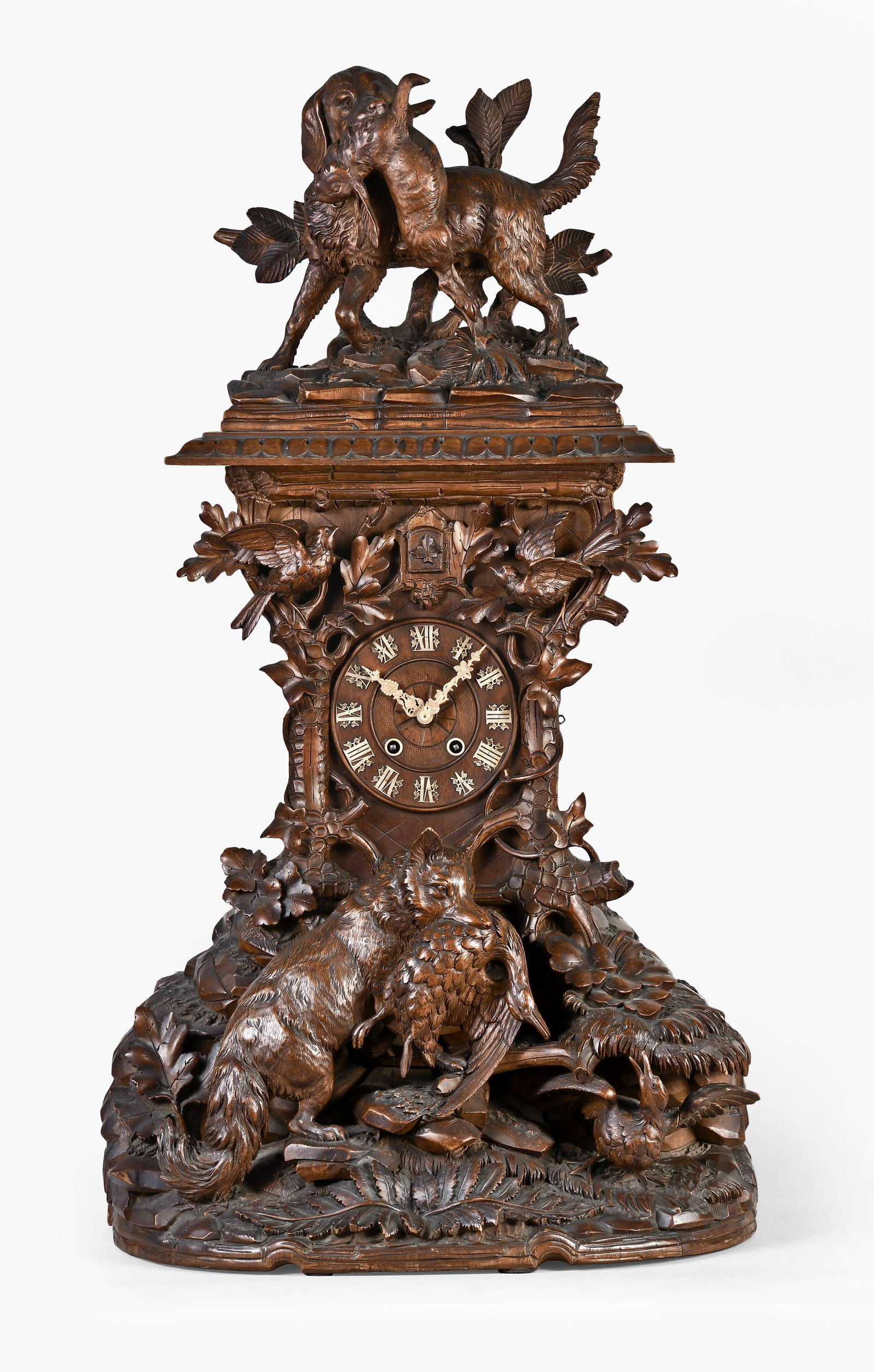Black Forest Hand Carved Shelf Cuckoo Clock With Hunting Dog And Wolf ...