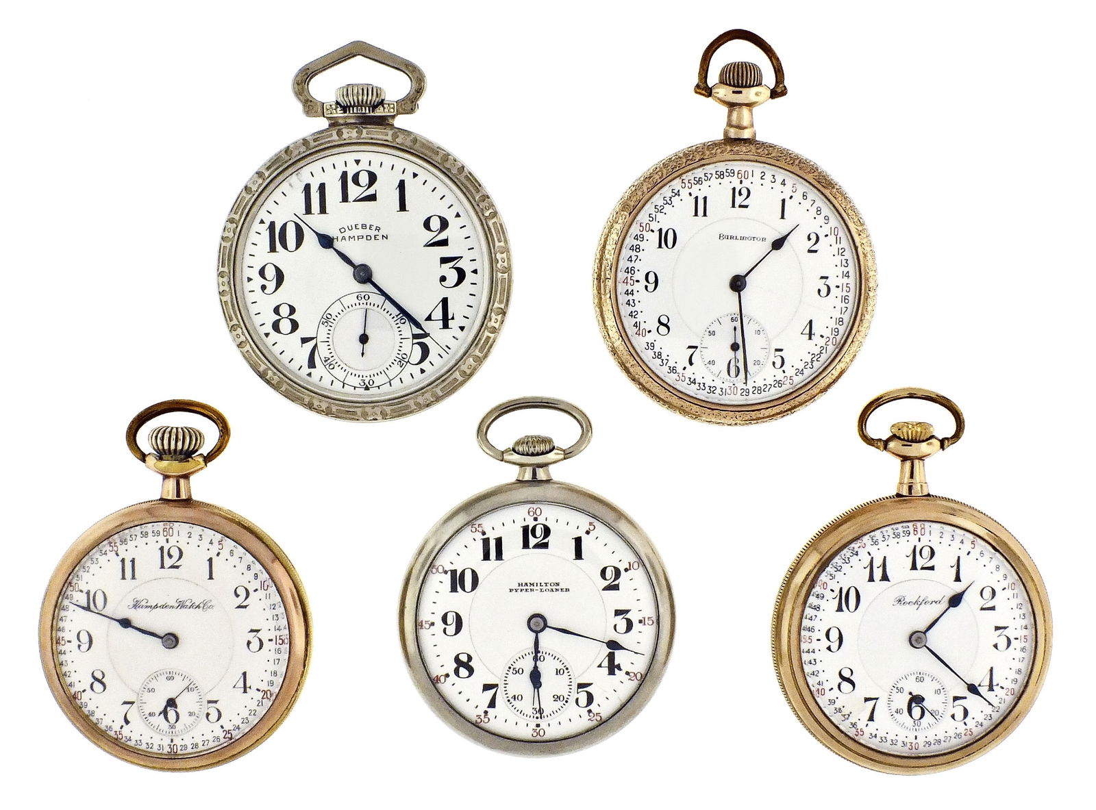 A Good Lot Of Five 16 Size American Pocket Watches Auction