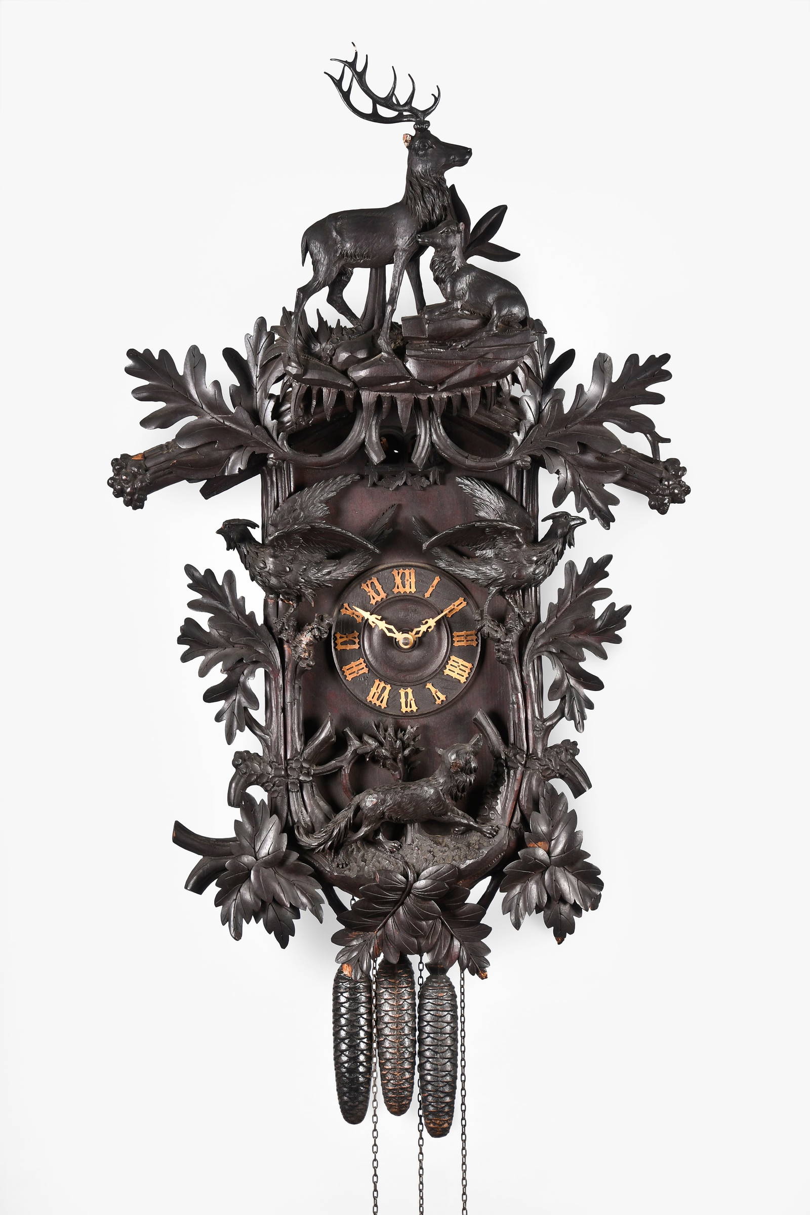 Black Forest Hanging Cuckoo Clock Depicting Romantic Forest Scene, Stag ...