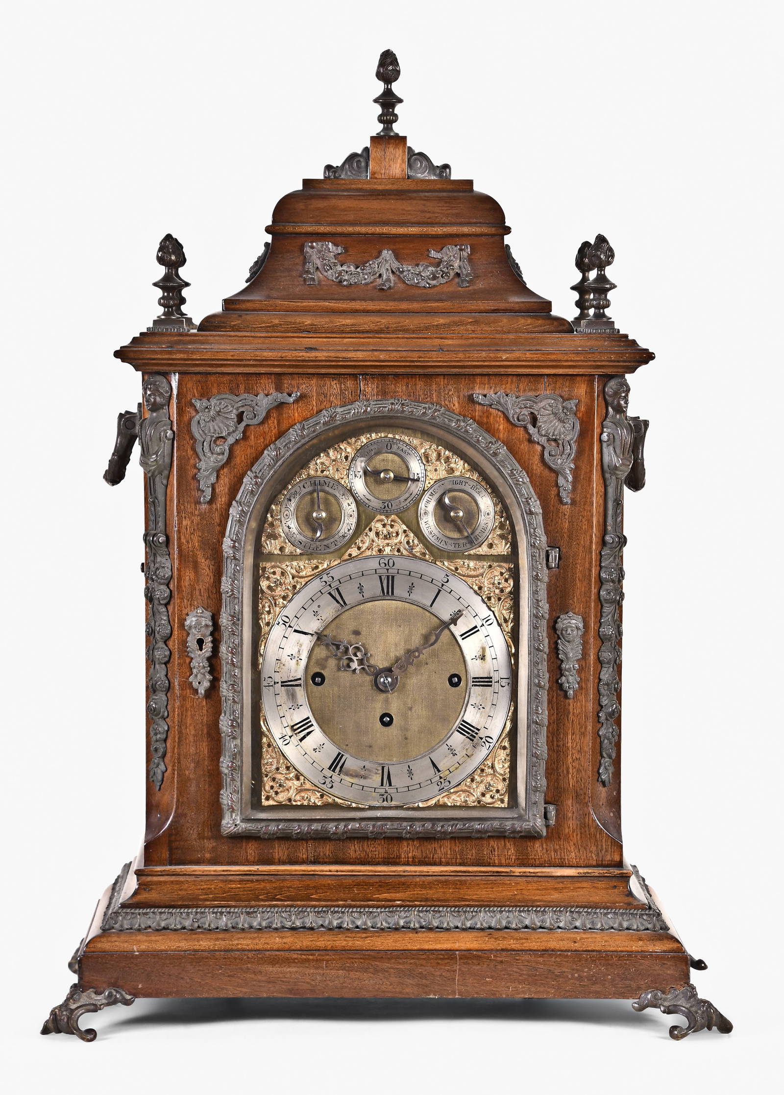 A Late 19th Century English Three Train Bracket Clock Sounding Quarters ...