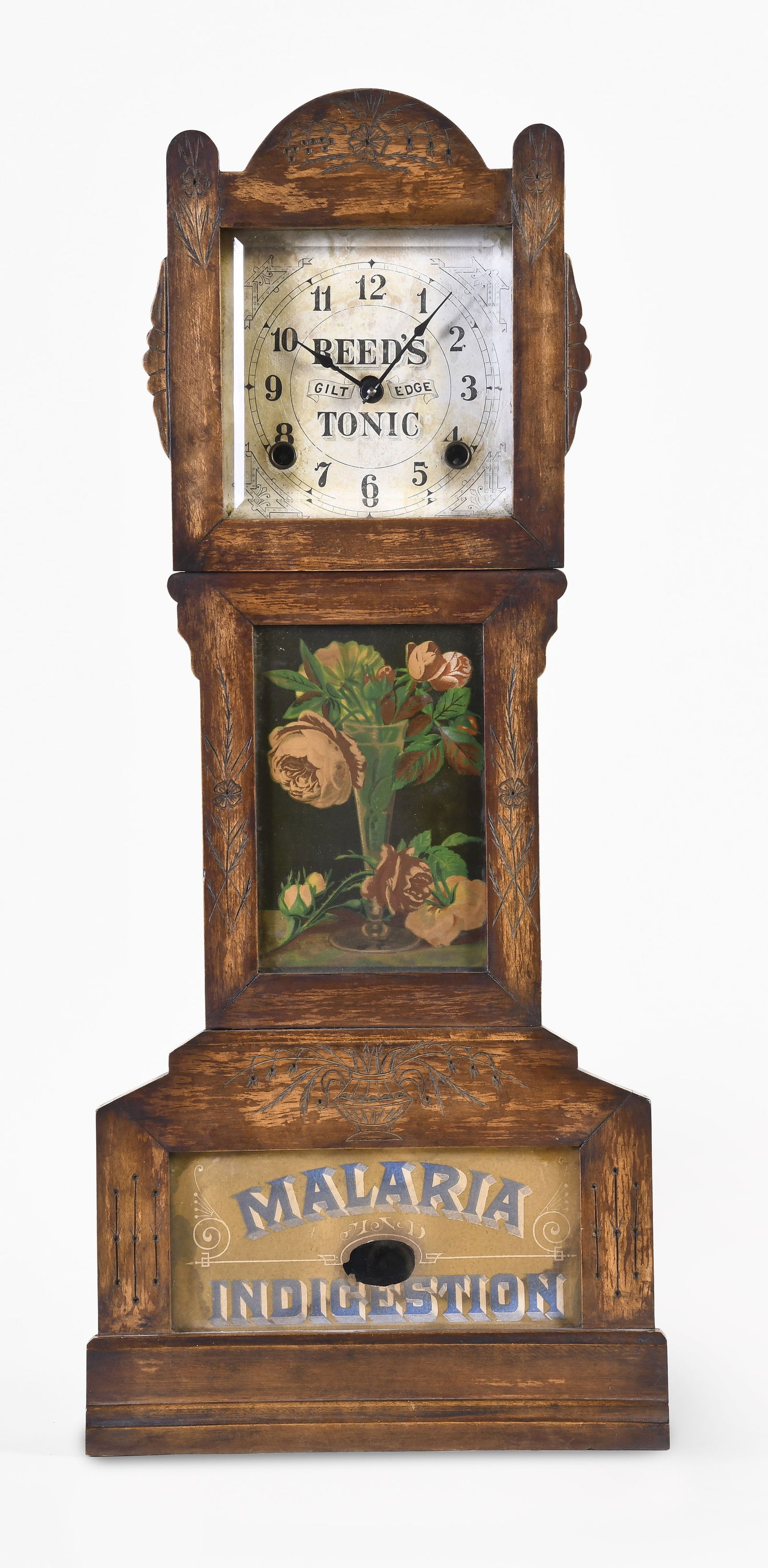 A Yale Clock Co. Reed's Tonic Miniature Grandfather Advertising Clock ...
