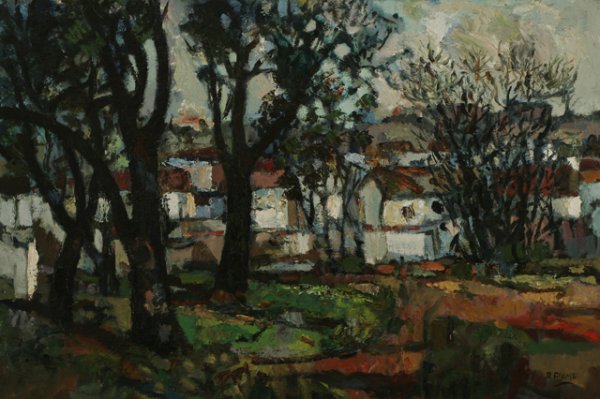 Robert Frame Mexican Village Oil