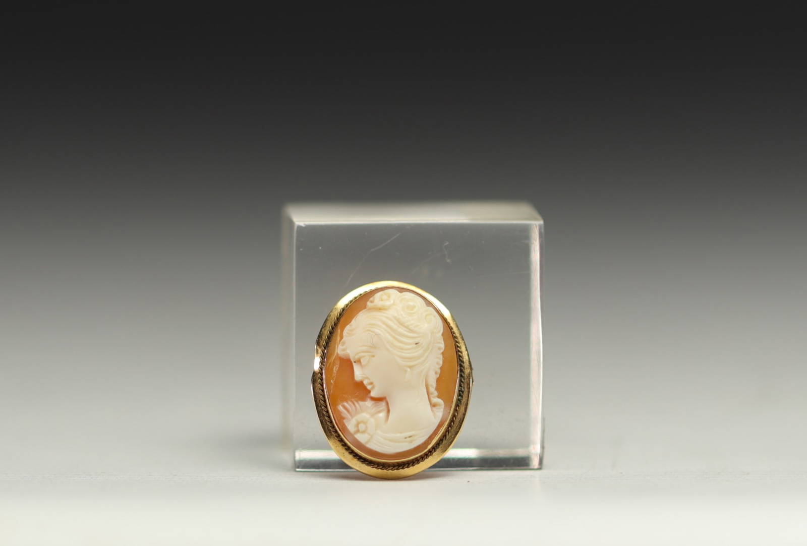 Small 18k Gold Cameo Brooch, "bust Of A Woman". Auction