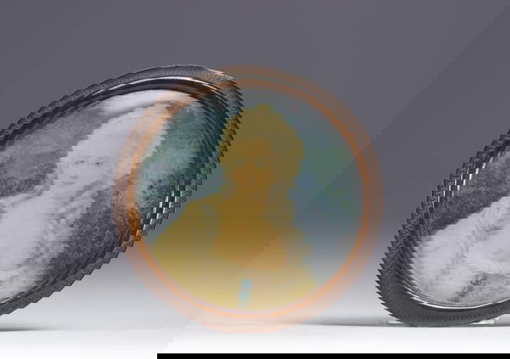 Perrin, Miniature "portrait D'elegante Aux Seins Nus" 18th Century.