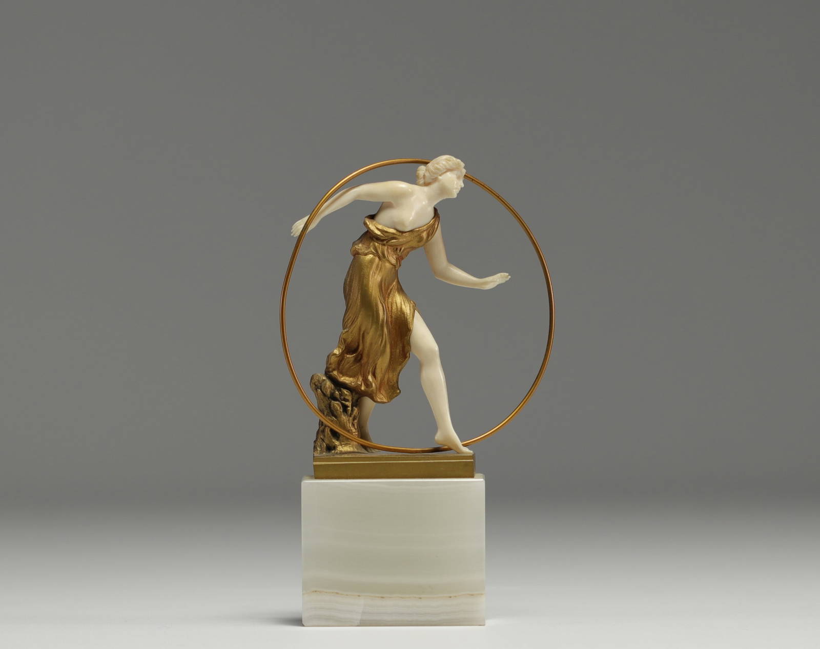Georges Morin (1874-1950) "woman With Hoop" Bronze And Ivory Chryselephantine Sculpture, Circa ...